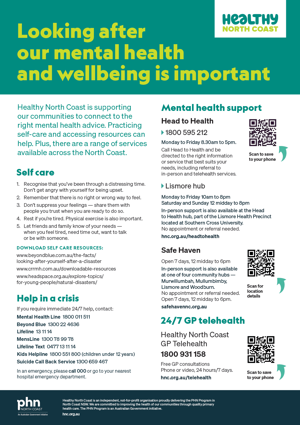Mental health support flyer - Healthy North Coast